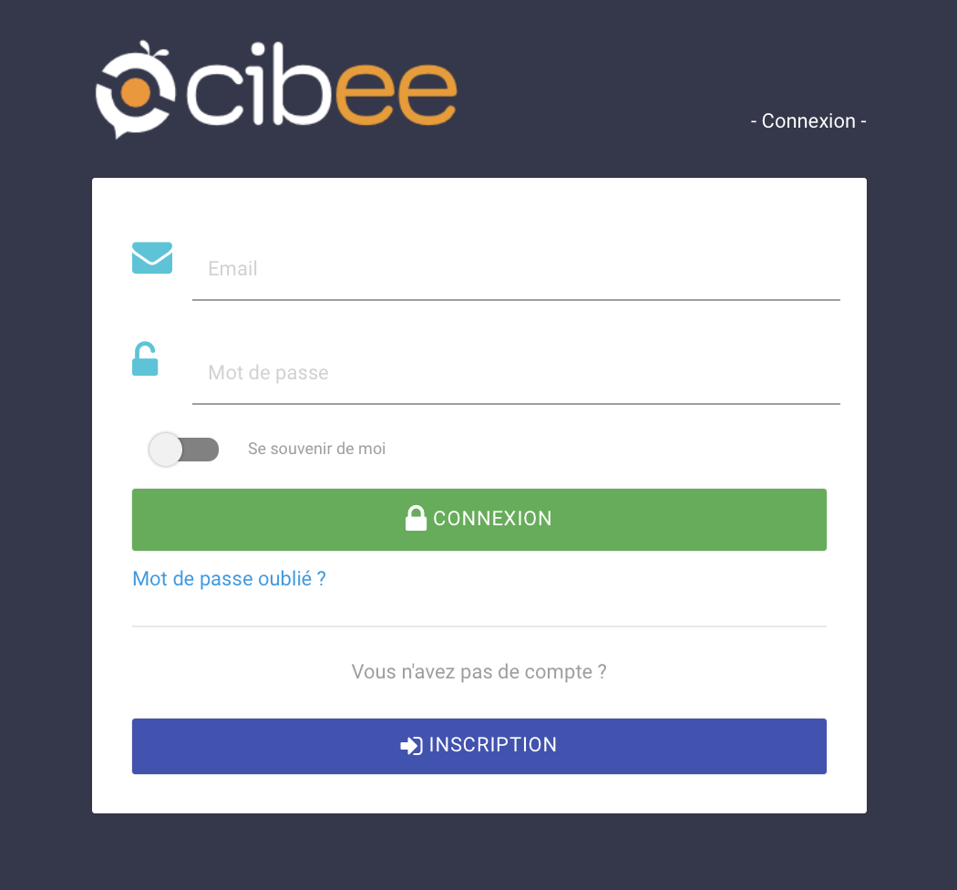 Cibee - connexion à l'application - Cibee
